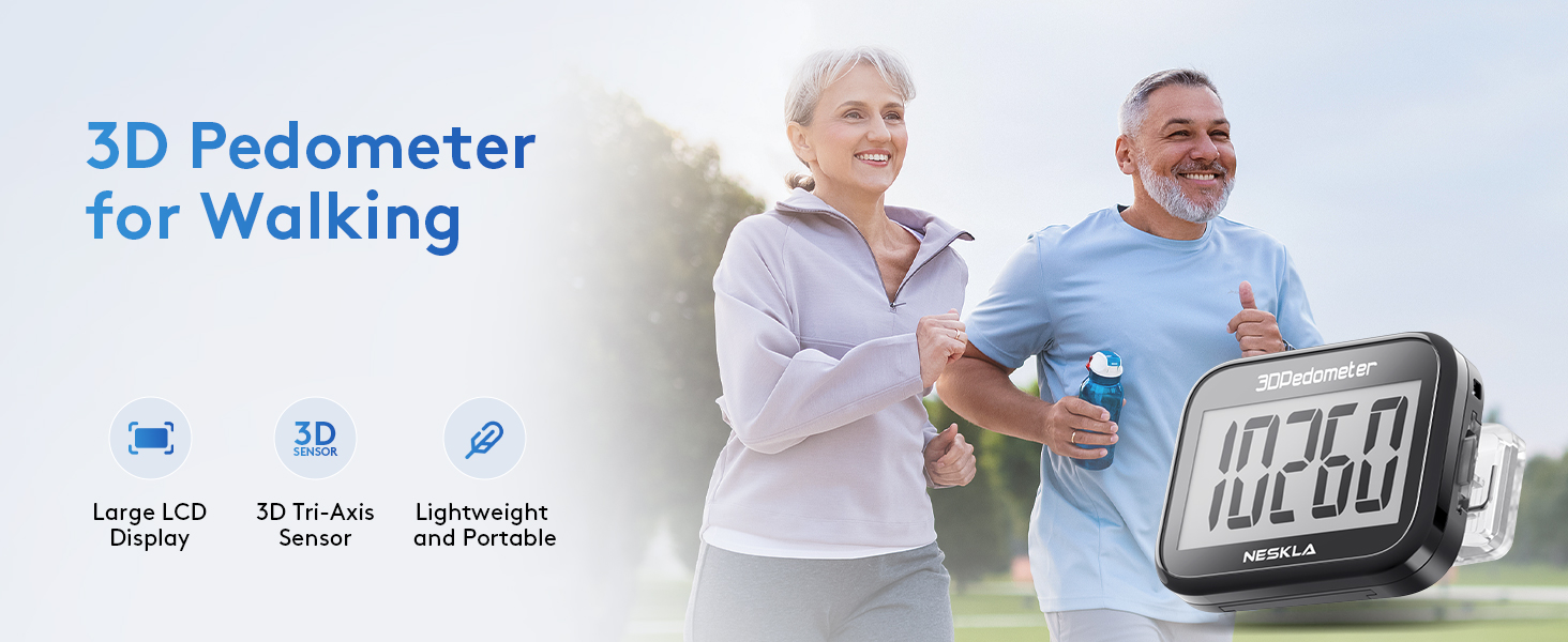 3D Pedometer for Walking, Simple Step Counter for Walking with Large ...