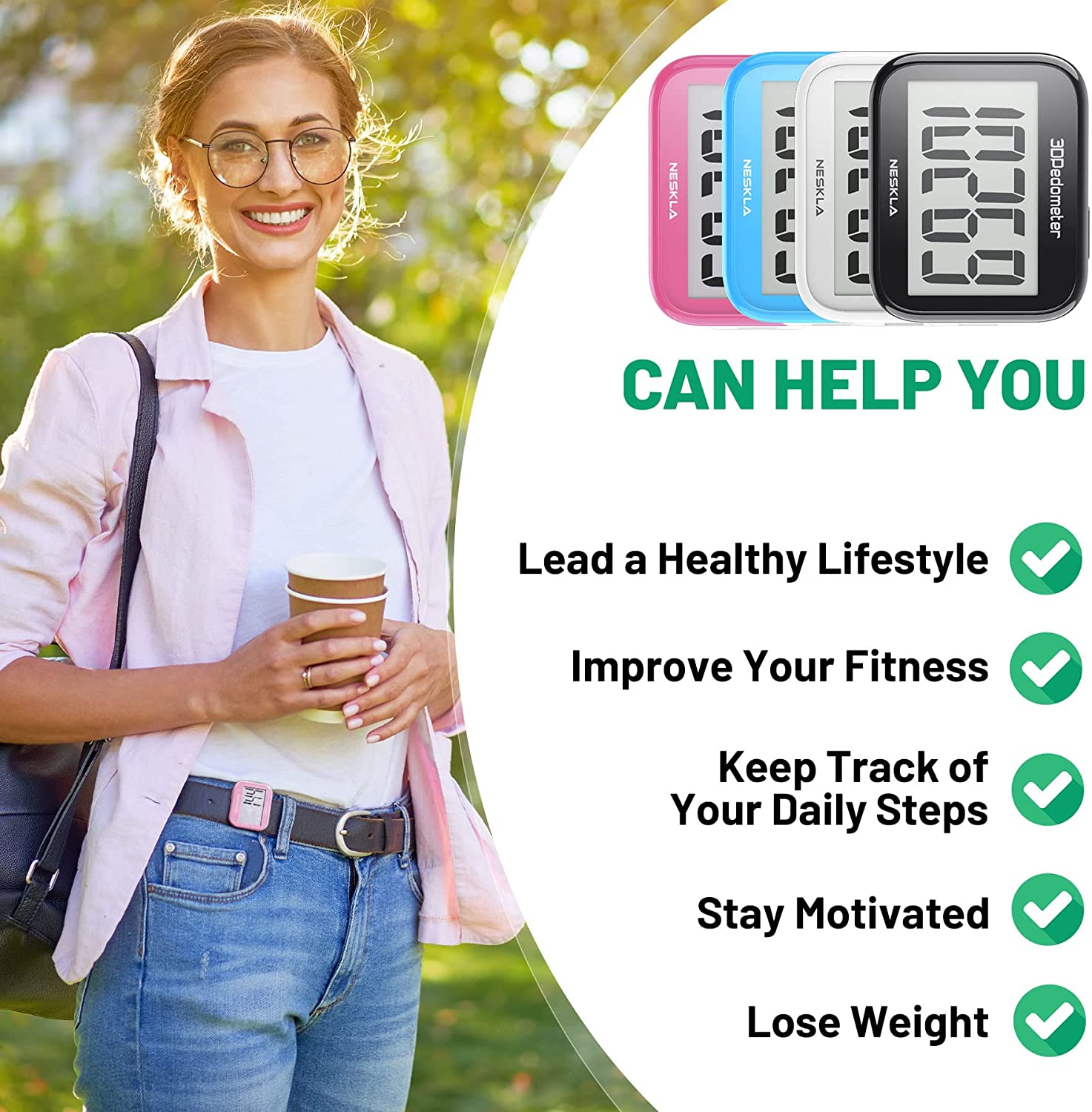 3D Pedometer for Walking, Simple Step Counter for Walking with Large ...