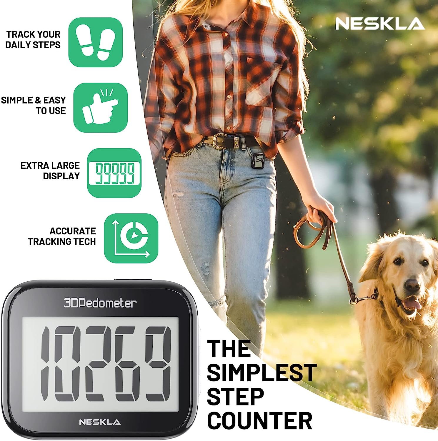 3D Pedometer for Walking, Simple Step Counter for Walking with Large ...