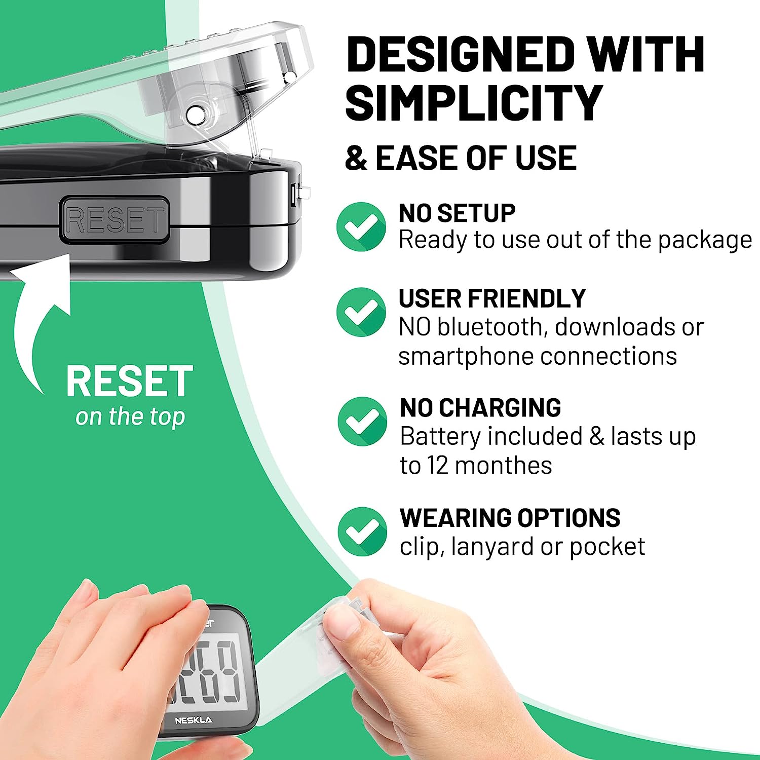 3D Pedometer for Walking, Simple Step Counter for Walking with Large ...