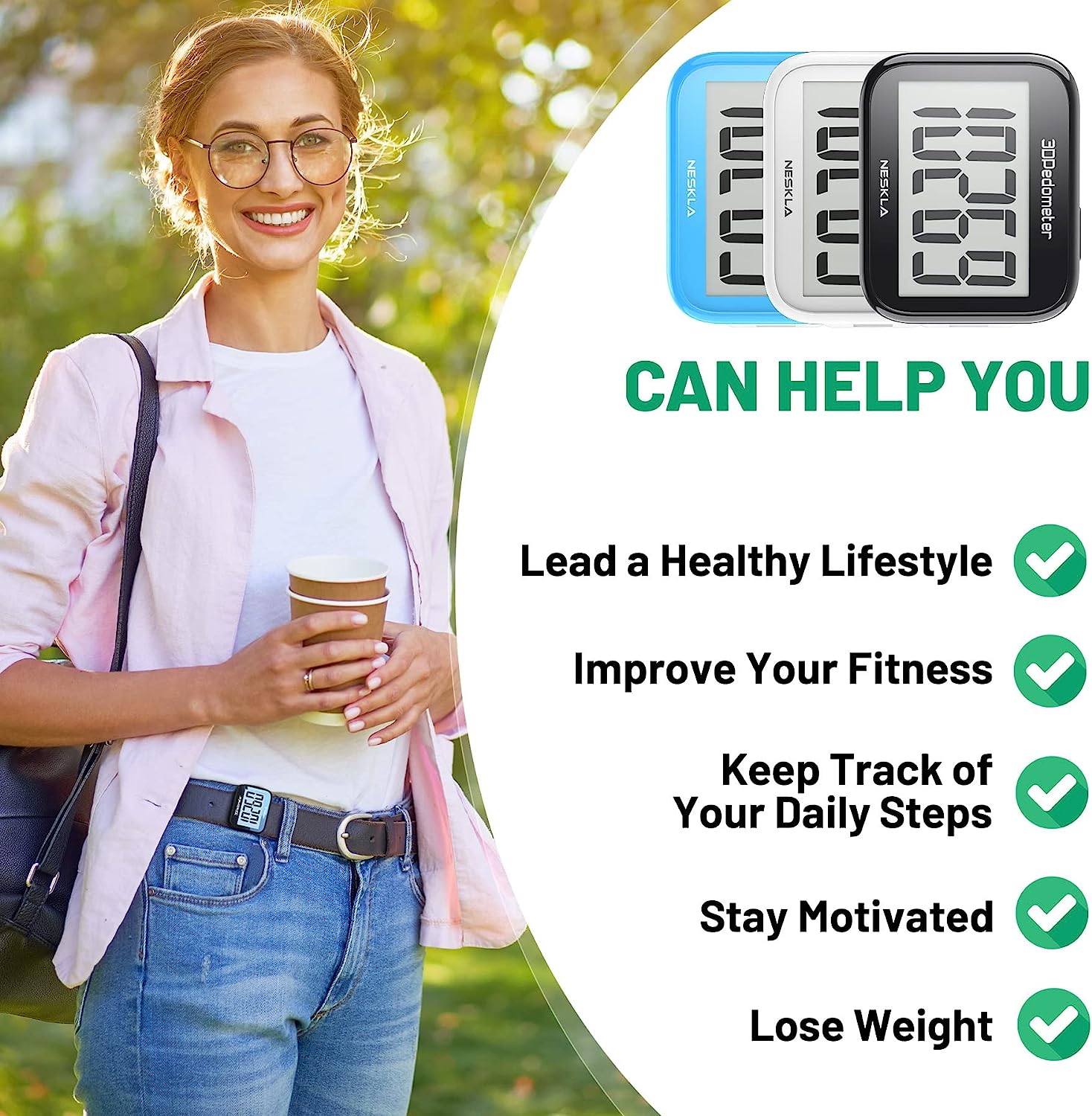 3D Pedometer for Walking, Simple Step Counter for Walking with Large ...