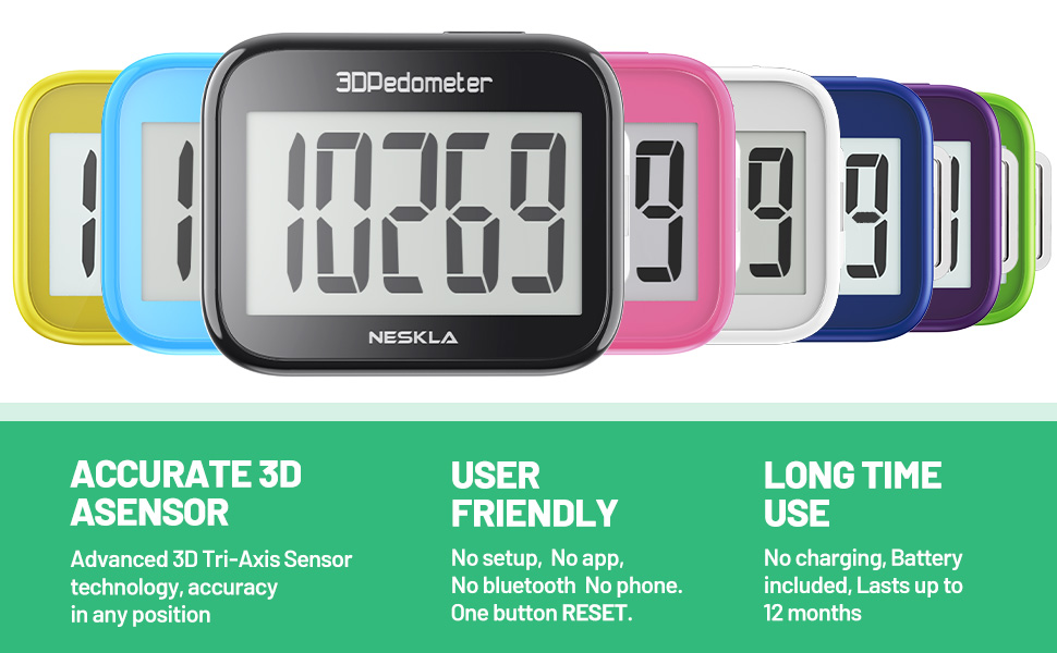 3D Pedometer for Walking, Simple Step Counter for Walking with Large ...